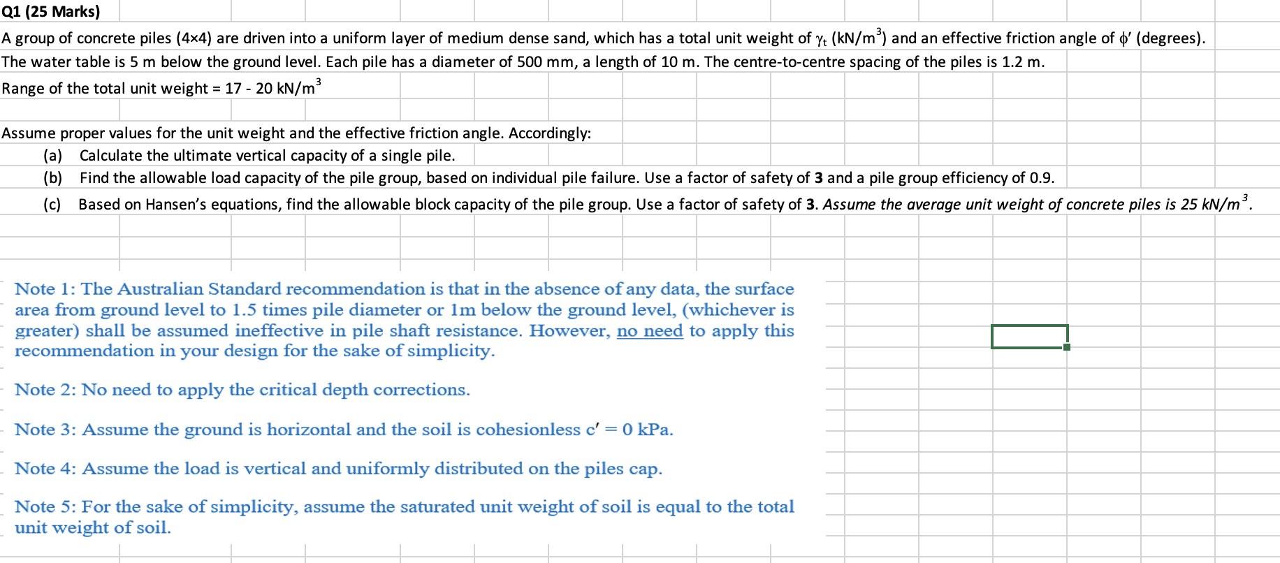 Solved Range of the total unit weight =17−20kN/m3 Assume | Chegg.com