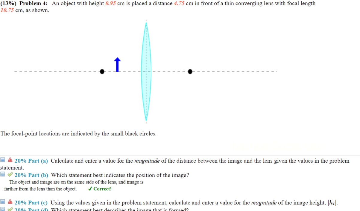Solved (13%) Problem 4: An object with height 0.95 cm is | Chegg.com