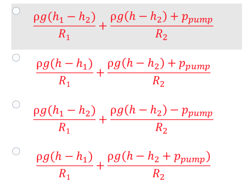 Solved pg(hı – h2), pg(h – h2) + Ppump + R1 R2 pg(h – h1), | Chegg.com