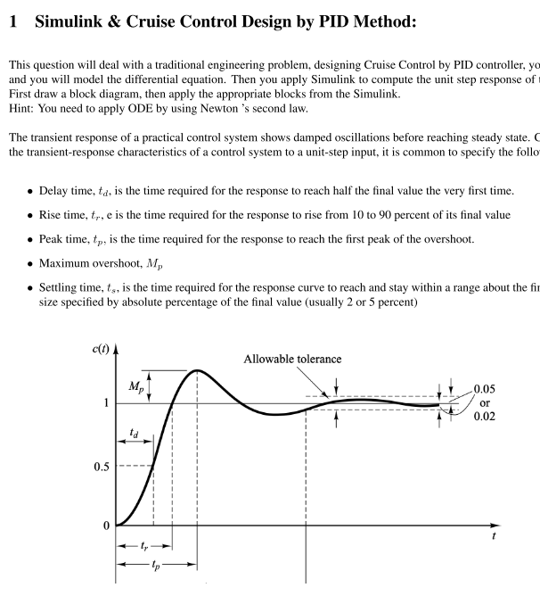 Solved 1 Simulink & Cruise Control Design by PID Method: | Chegg.com