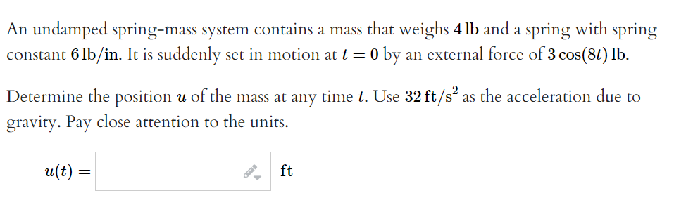Solved An undamped spring-mass system contains a mass that | Chegg.com