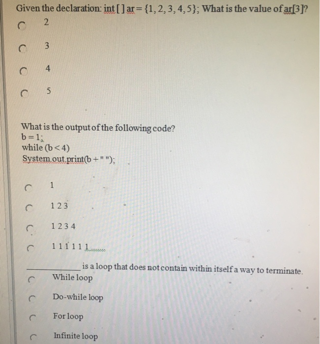 Solved Given the declaration: int [] ar = {1, 2, 3, 4, 5}: | Chegg.com