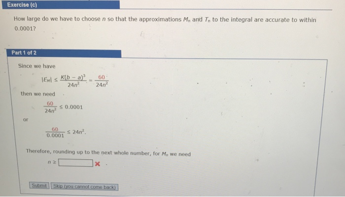 Solved Exercise (c) How large do we have to choose n so that | Chegg.com