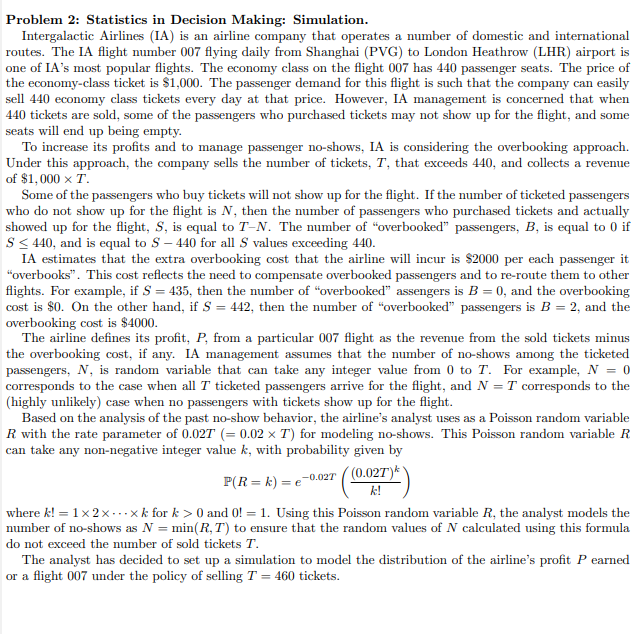 Solved Problem 2: Statistics in Decision Making: Simulation. | Chegg.com
