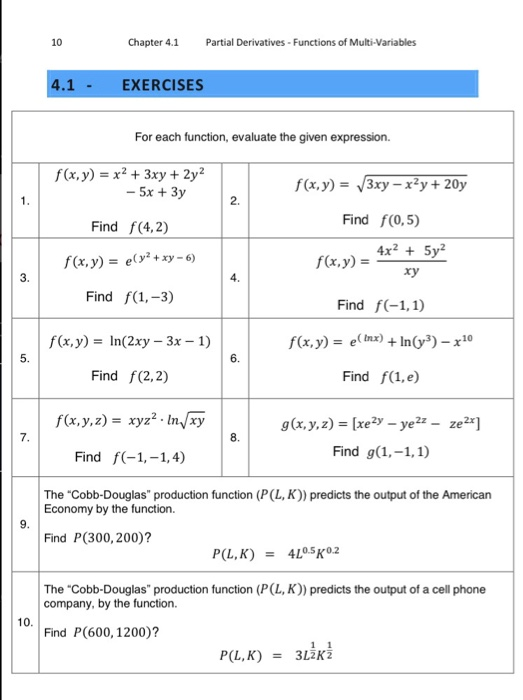 Solved 10 Chapter 4.1 Partial Derivatives Functions of | Chegg.com