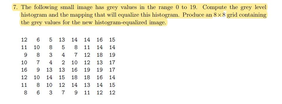 Solved 7. The following small image has grey values in the | Chegg.com