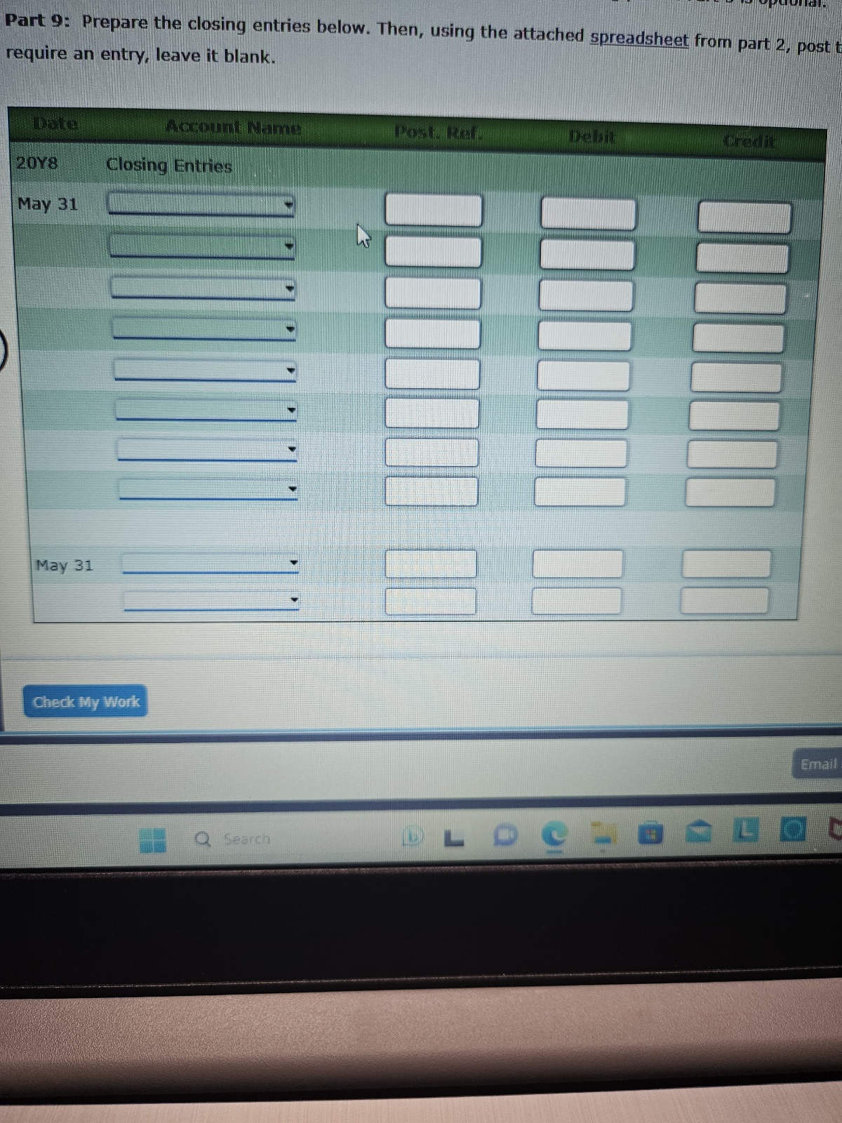 Part 9: Prepare the closing entries below. Then, | Chegg.com