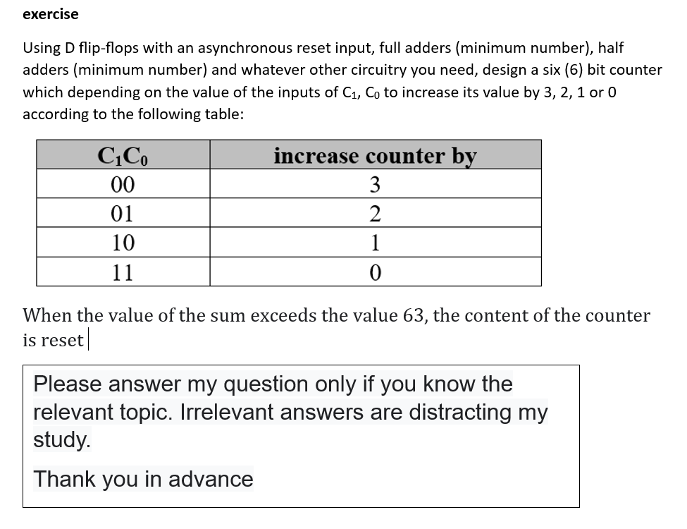 Solved Using D flip-flops with an asynchronous reset input, | Chegg.com