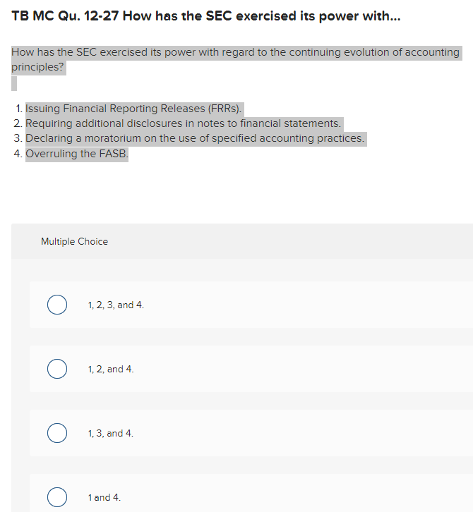 Solved TB MC Qu. 12-27 How has the SEC exercised its power | Chegg.com