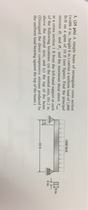 Solved 3. (25 pts) A simple beam of rectangular cross | Chegg.com