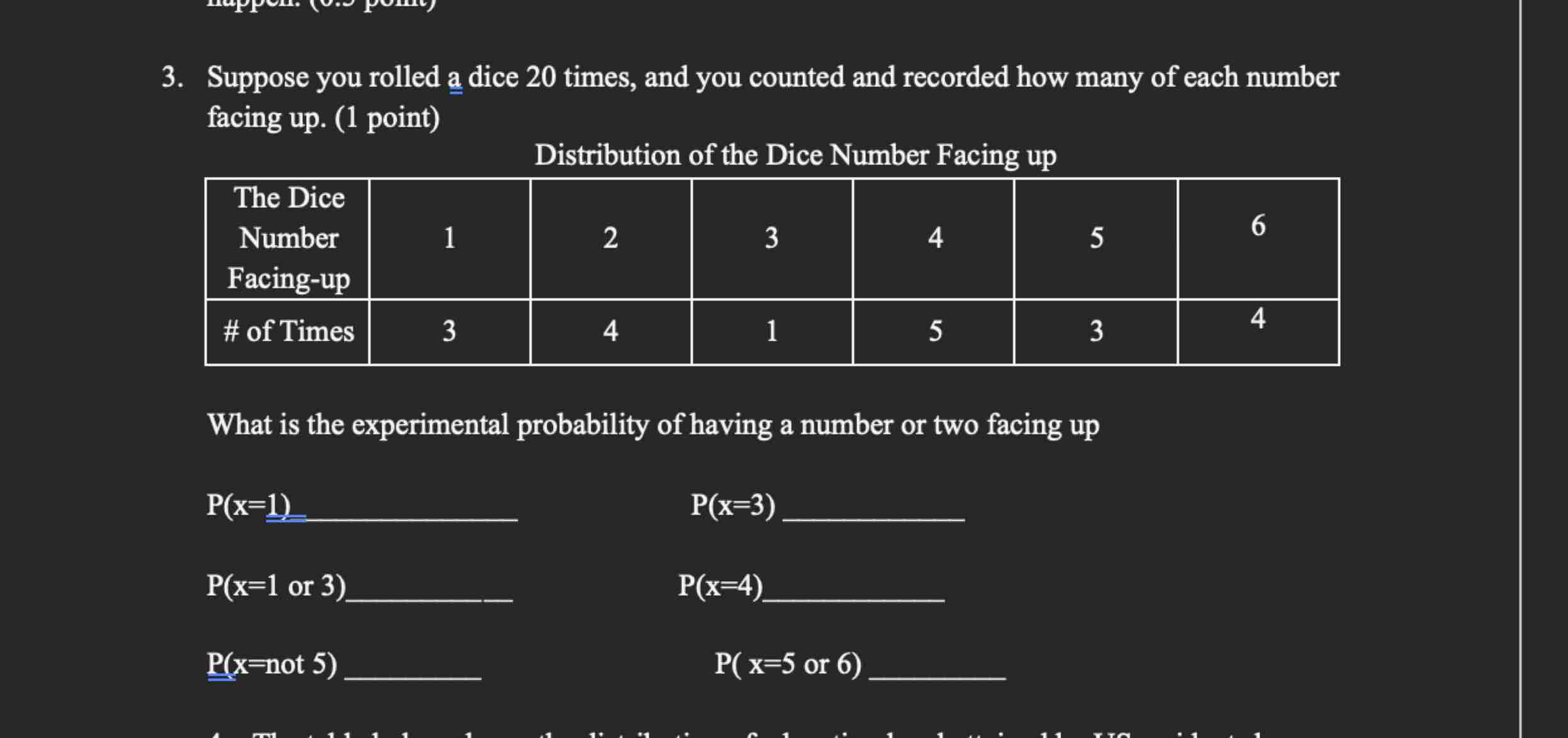 Solved Suppose you rolled a dice 20 ﻿times, and you counted | Chegg.com