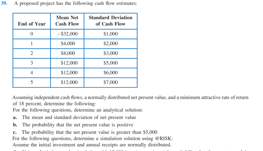 Solved 39. A proposed project has the following cash flow | Chegg.com