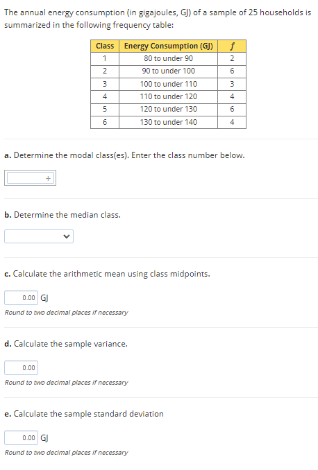 Solved The annual energy consumption (in gigajoules, G)) of | Chegg.com