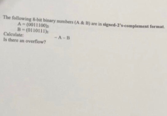 Solved The following 8-bit binary numbers (A & B) are in | Chegg.com