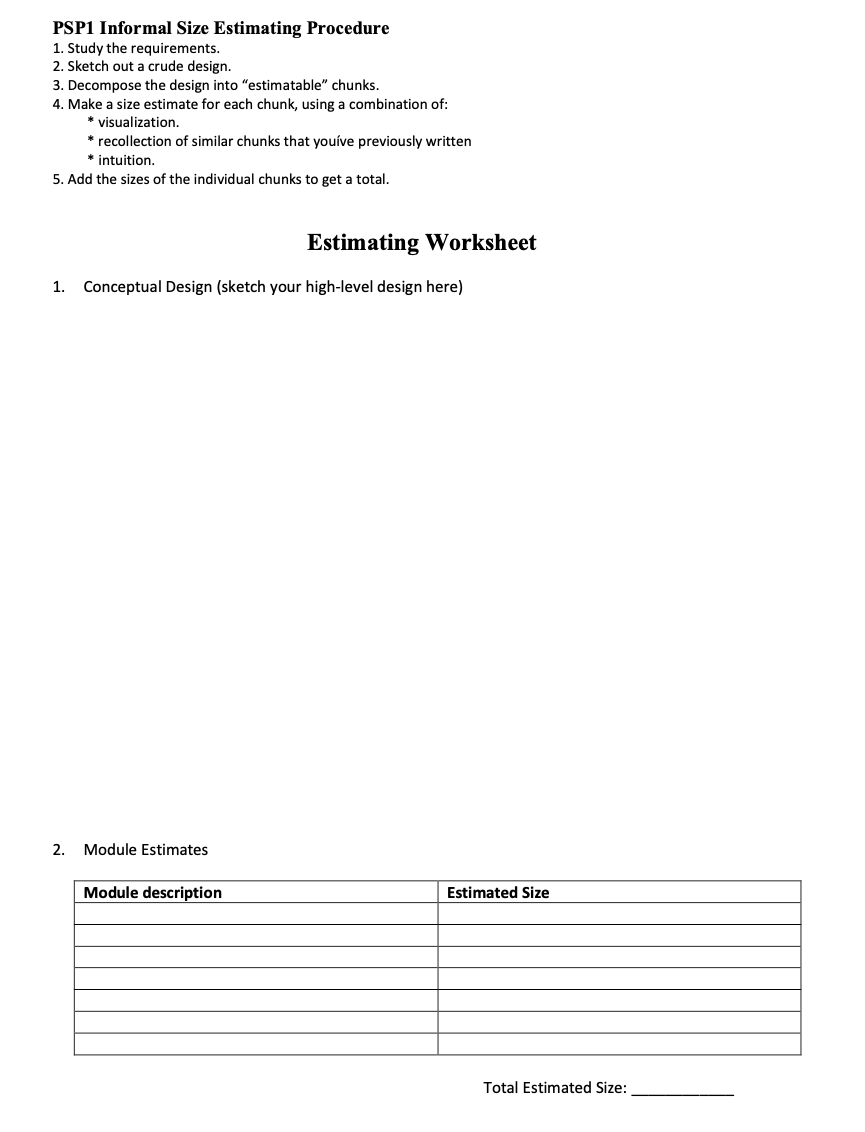 Could someone explain the PSP1 Informal Size | Chegg.com