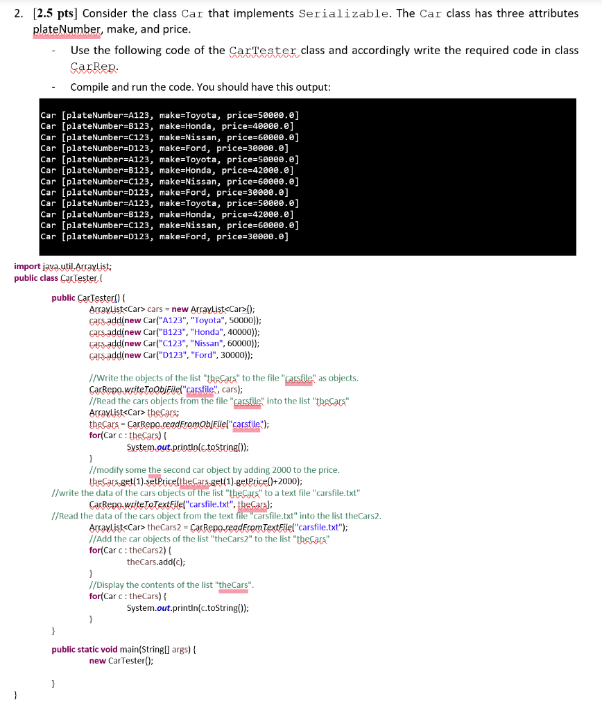 Solved 2. [2.5 pts] Consider the class Car that implements | Chegg.com