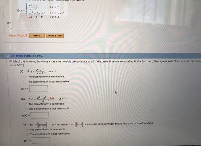 Solved Which of the following functions f has a removable | Chegg.com