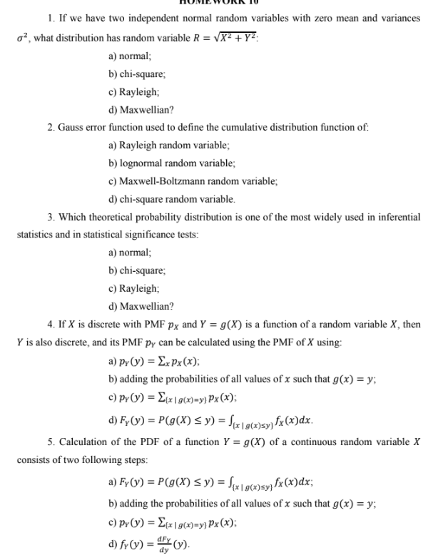 Solved 1. If we have two independent normal random variables | Chegg.com