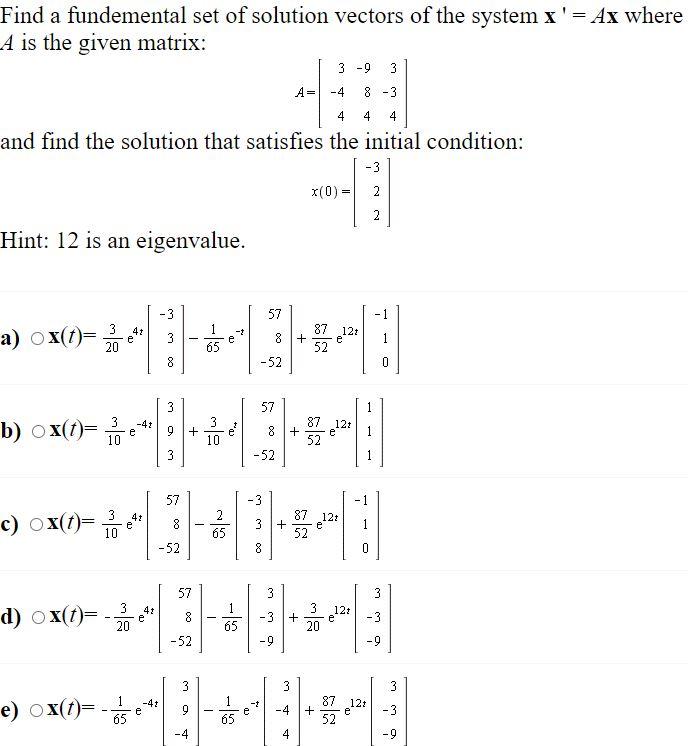Solved -3 Find a fundemental set of solution vectors of the | Chegg.com