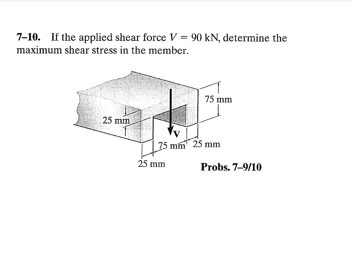 Solved 7–10. If the applied shear force V = 90 kN, determine | Chegg.com