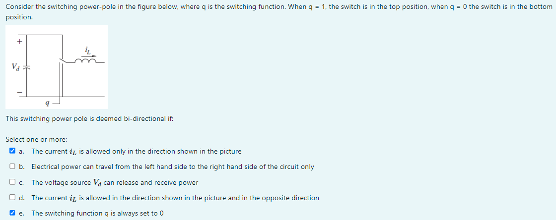 Solved Consider the switching power-pole in the figure | Chegg.com