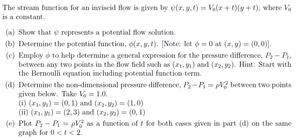 The stream function for an inviscid flow is given by | Chegg.com