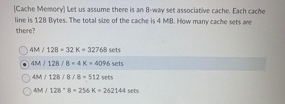Solved [Cache Memory] Let us assume there is an 8-way set | Chegg.com