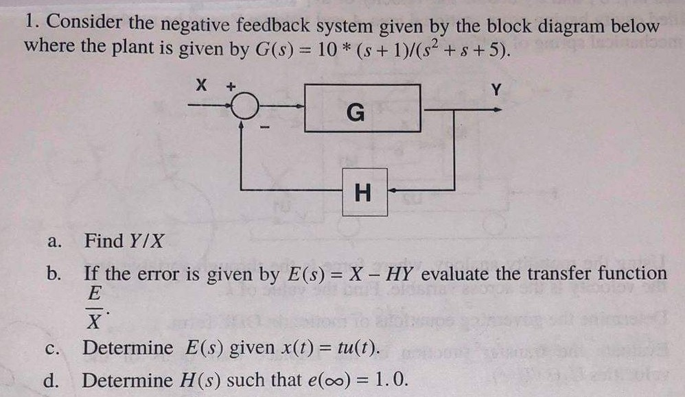Solved 1. Consider the negative feedback system given by the | Chegg.com