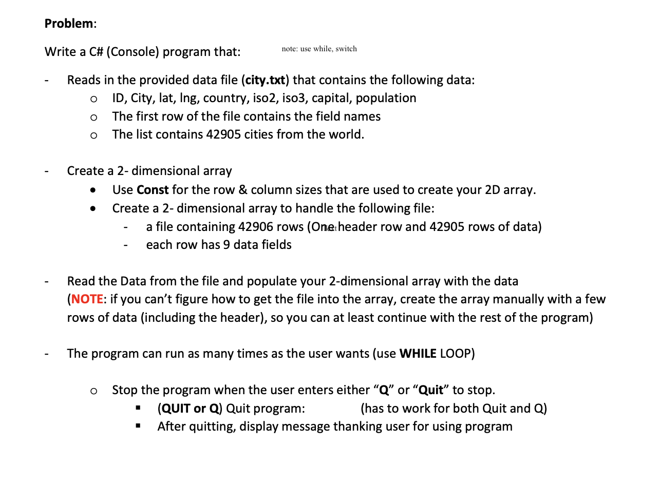 Solved Reads in the provided data file (city.txt) that | Chegg.com