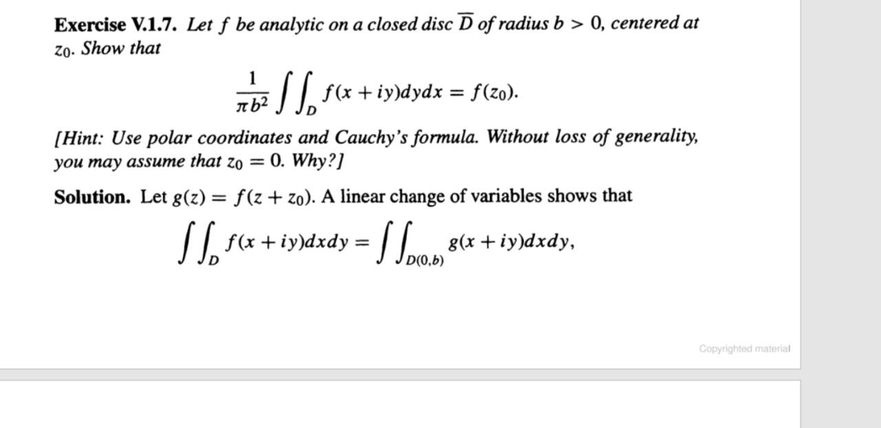 Solved Exercise V.1.7. Let f be analytic on a closed disc D | Chegg.com