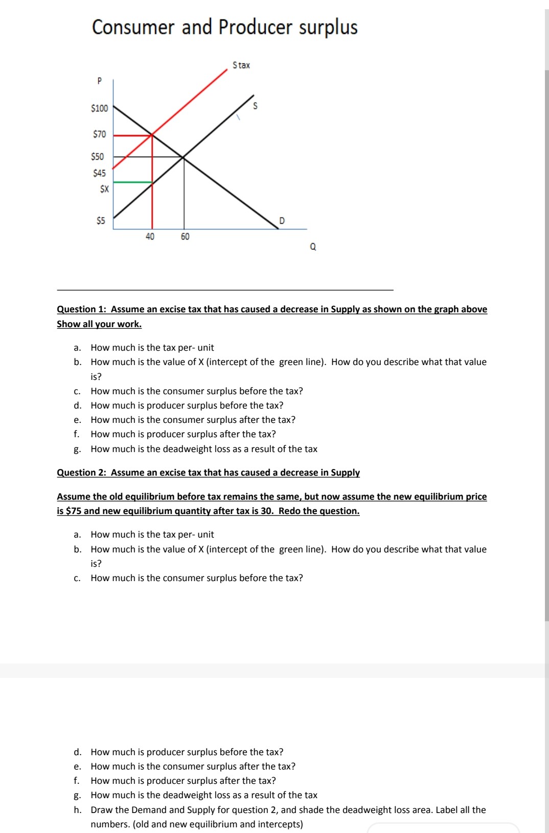 Solved Consumer and Producer surplusQuestion 1: Assume an | Chegg.com