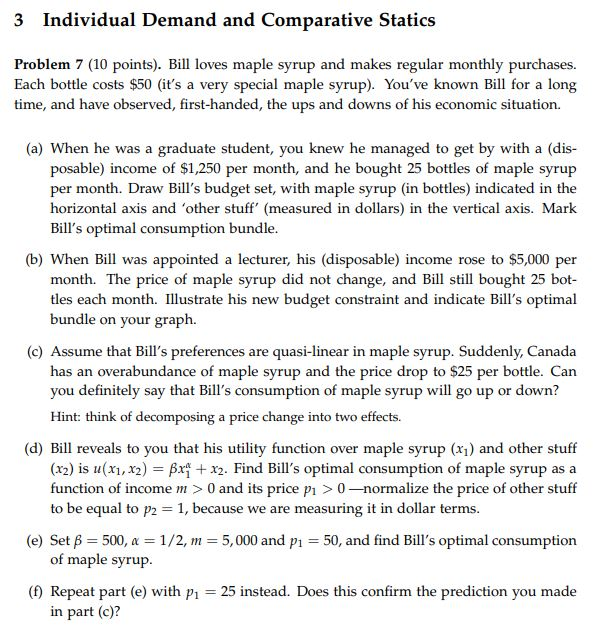 Solved 3 Individual Demand and Comparative Statics Problem 7 | Chegg.com