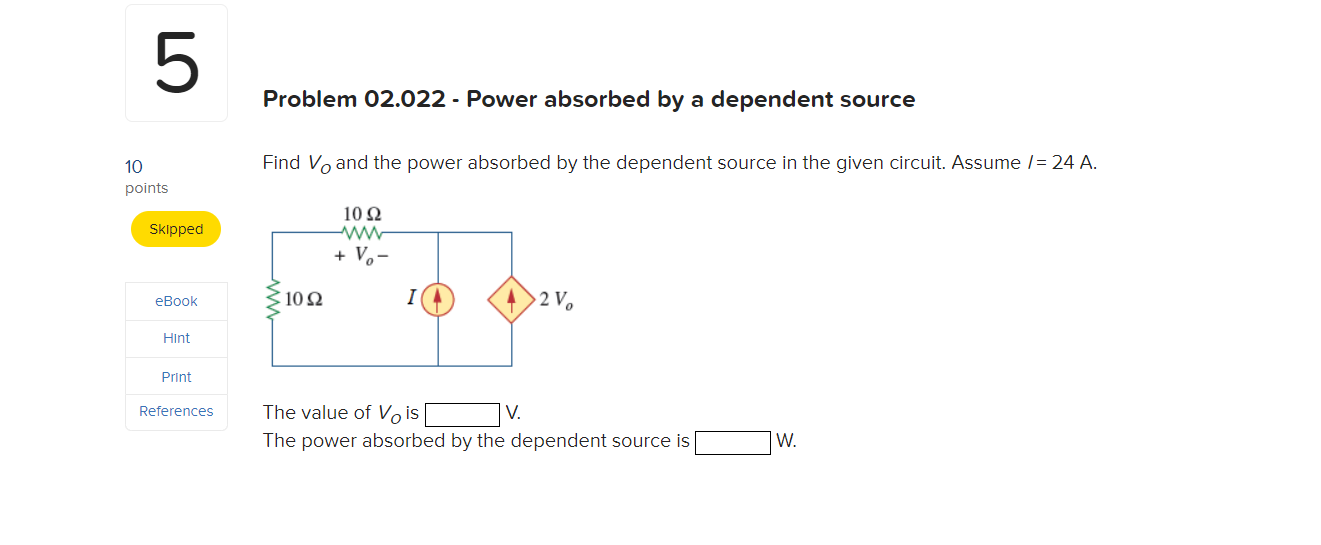 Solved Find VO and the power absorbed by the dependent | Chegg.com