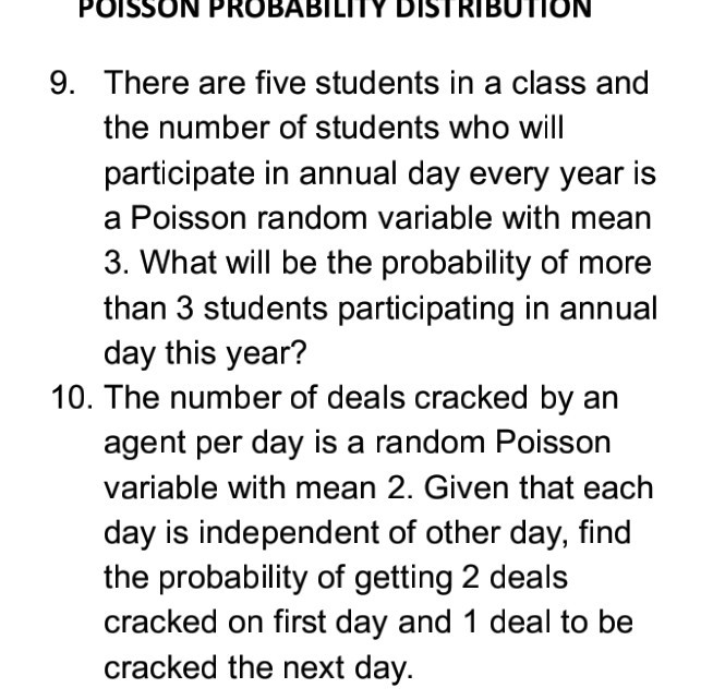 Solved POISSON PROBABILITY DISTRIBUTION 9. There are five | Chegg.com