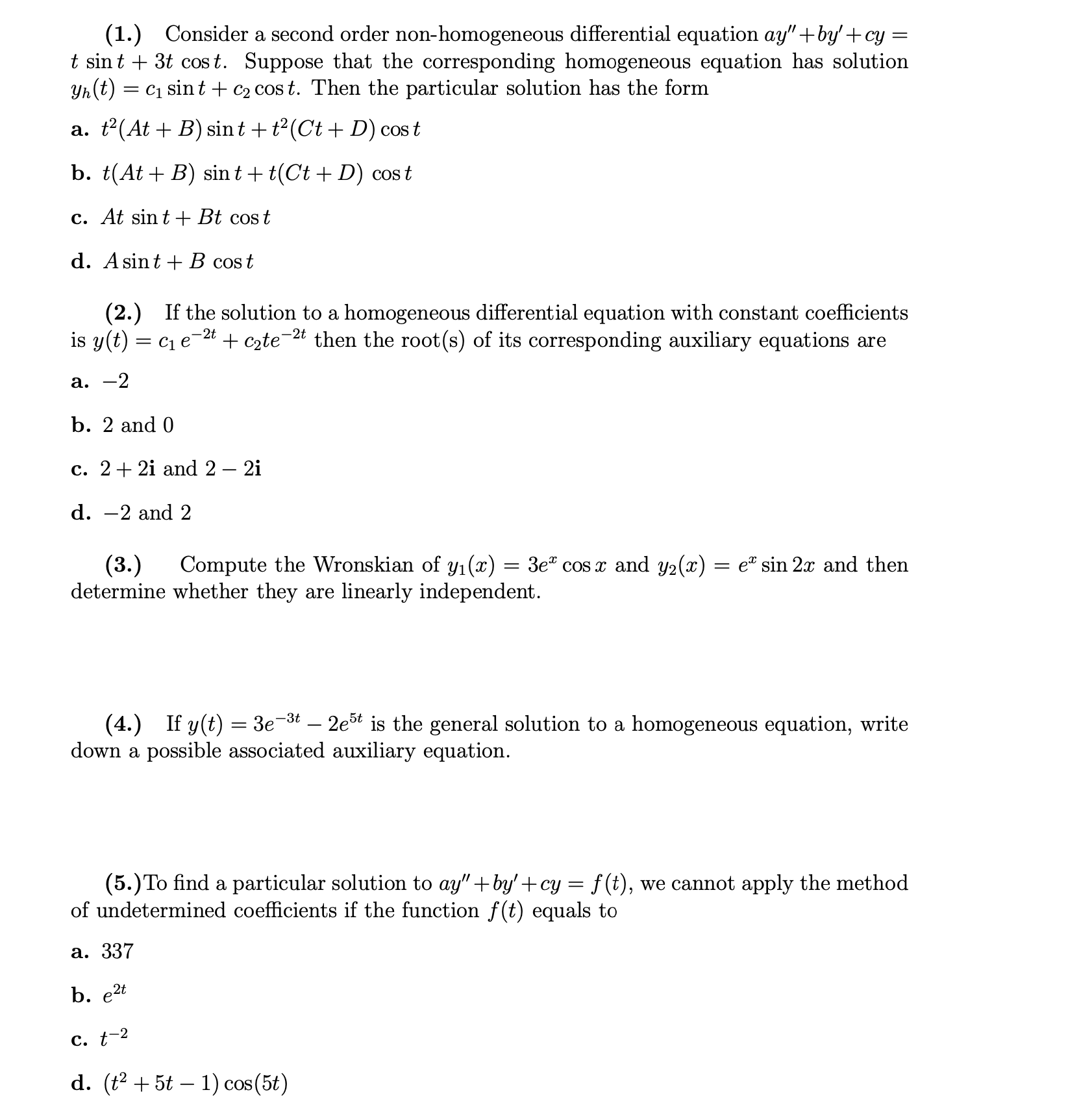 Solved 1 Consider A Second Order Non Homogeneous