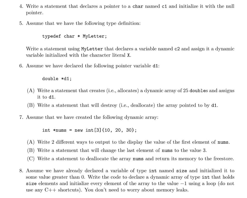 Solved Pointers and Dynamic Variables 1. Consider the | Chegg.com