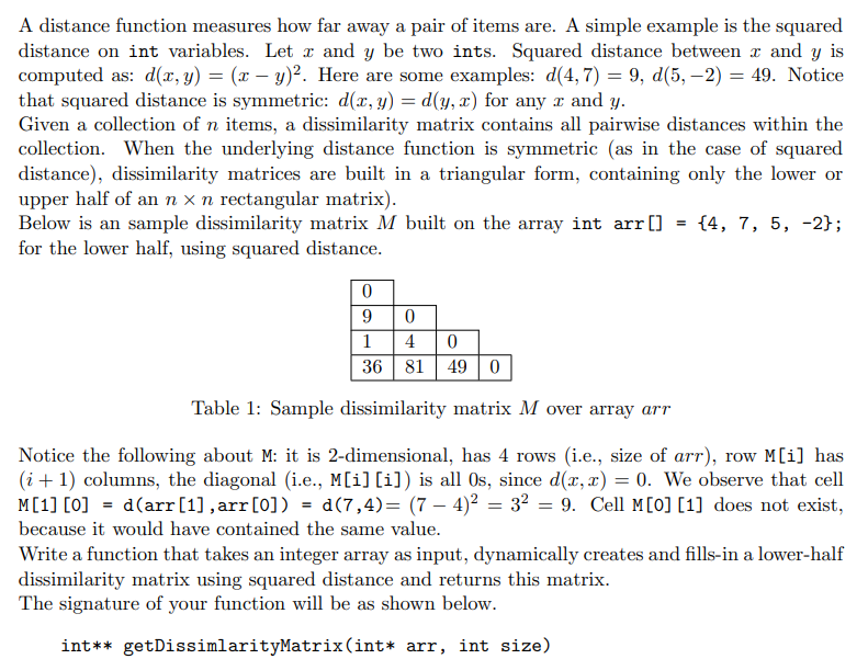 Solved A distance function measures how far away a pair of | Chegg.com