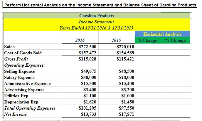 Solved Perform Horizontal Analysis on the Income Statement | Chegg.com