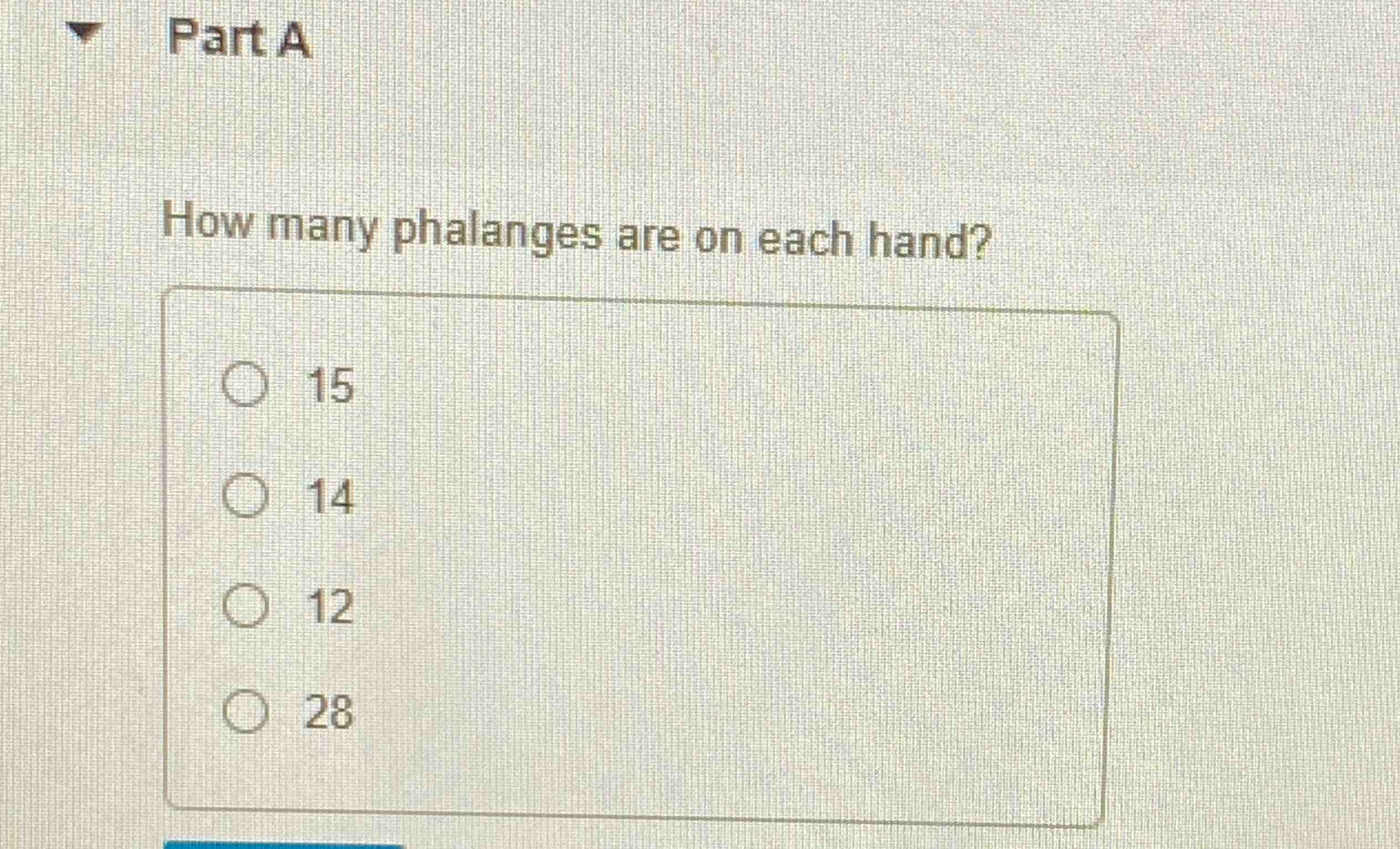 Solved Part AHow many phalanges are on each hand?15141228 | Chegg.com