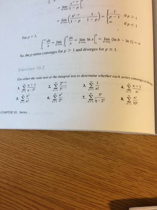 Solved For p = 1, integral^infinity _1 dx/x = lim_b | Chegg.com