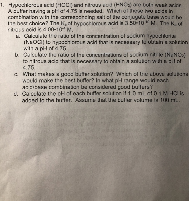 Solved 1. Hypochlorous acid (HOCI) and nitrous acid (HNO2) | Chegg.com