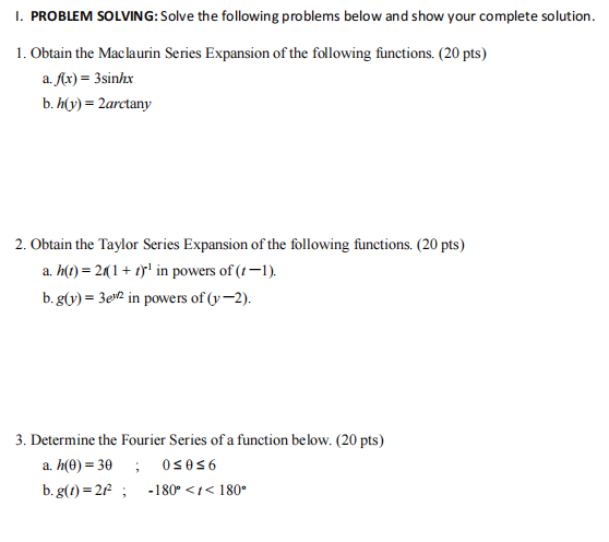 Solved 1. PROBLEM SOLVING: Solve the following problems | Chegg.com