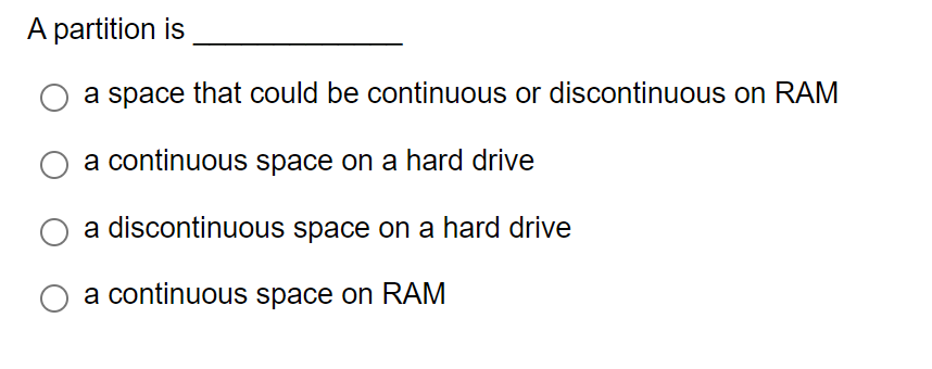 Solved A partition is a space that could be continuous or | Chegg.com
