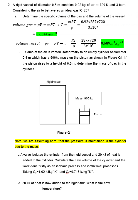 A rigid vessel of diameter 0.5m ﻿contains 0.92kg ﻿of | Chegg.com