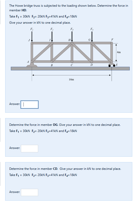 Solved by an EXPERT The Howe bridge truss is ﻿subjected to ﻿the loading | Chegg.com