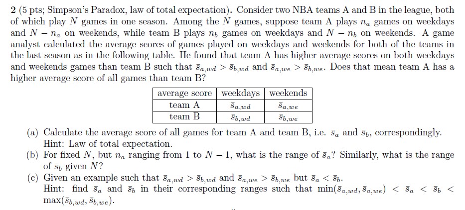 Solved 2 (5 pts; Simpson's Paradox, law of total | Chegg.com