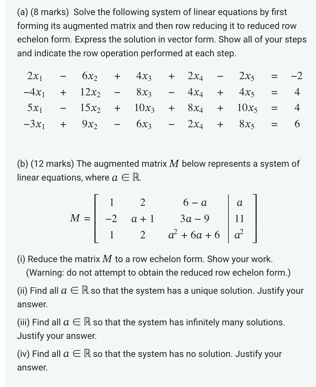 Solved (a) (8 ﻿marks) ﻿Solve the following system of ﻿linear | Chegg.com