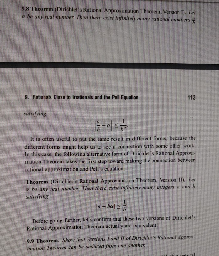 Solved 9.8 Theorem (Dirichlet's Rational Approximation | Chegg.com