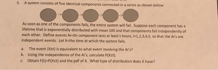 Solved 5. A system consists of five identical components | Chegg.com