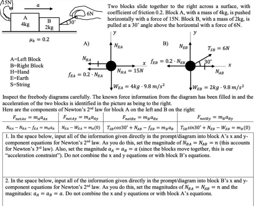 Solved а A) a NEB NAB Two blocks slide together to the right | Chegg.com